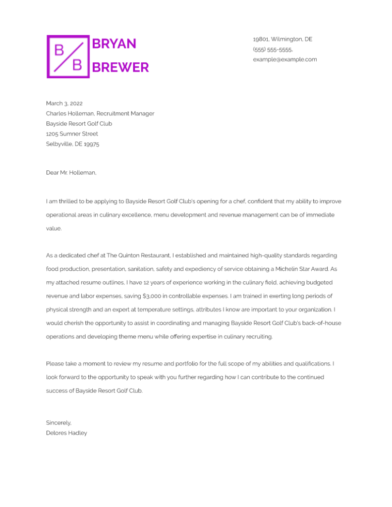 Best Chef Cover Letter Example to Use in 2022