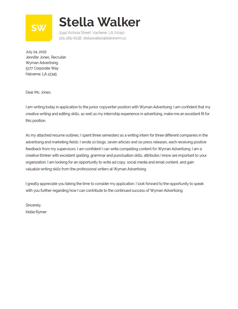 Excellent Cover Letter Template