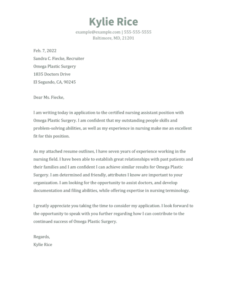 Best CNA Cover Letter Examples for 2022 | ResumeNerd