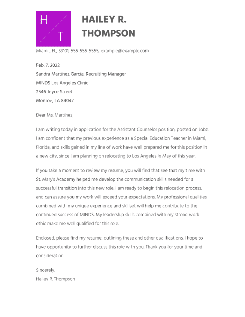 Best Relocation Cover Letter Examples For 2023 ResumeNerd