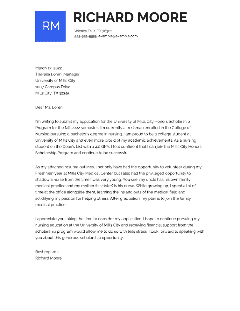 Scholarship Application Letter Format