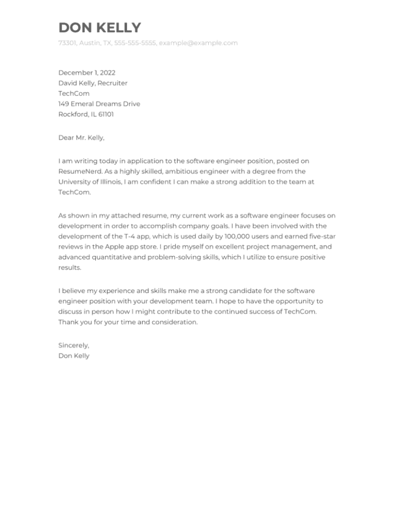 Software Engineer Cover Letter Examples for 2022